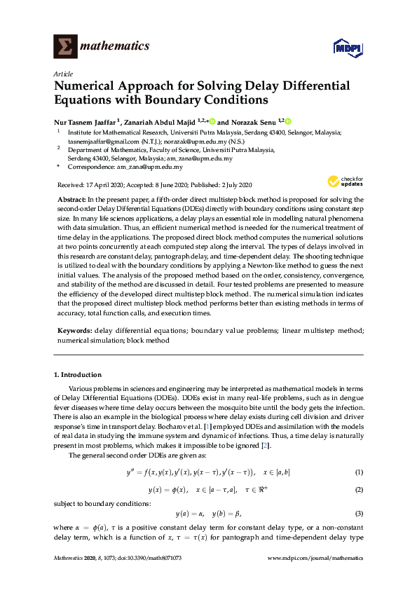 (PDF) Numerical Approach for Solving Delay Differential Equations with Boundary Conditions