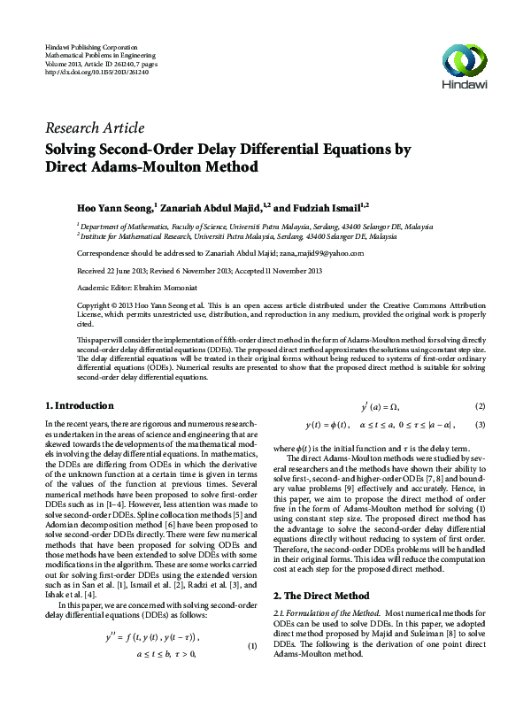 (PDF) Solving Second-Order Delay Differential Equations by Direct Adams ...