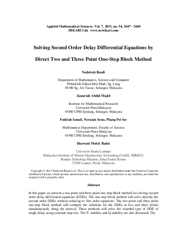 (PDF) Direct Two and Three Point One-Step Block Method