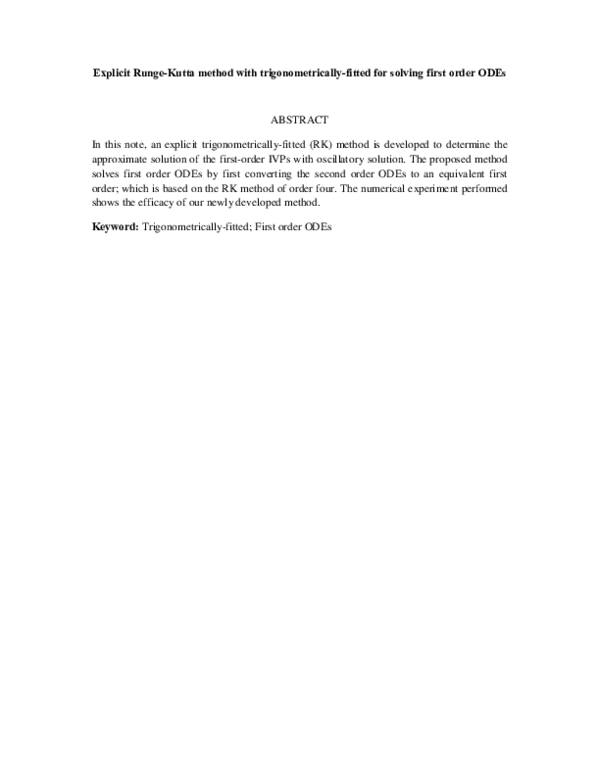 (PDF) Explicit Runge-Kutta method with trigonometrically-fitted for ... (PDF) Explicit Runge-Kutta method with trigonometrically-fitted for ...
