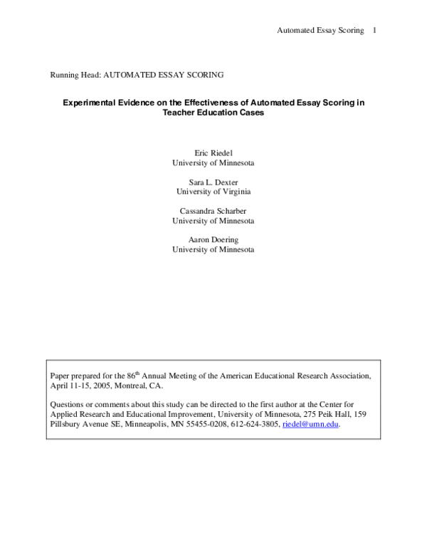 (PDF) Experimental Evidence on the Effectiveness of Automated Essay Scoring in Teacher Education ...