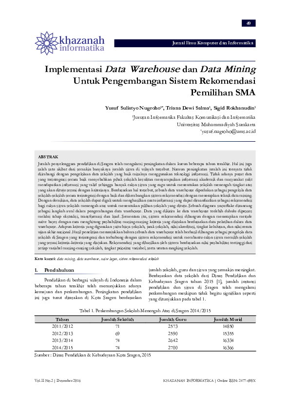 (PDF) Implementasi Data Warehouse Dan Data Mining Untuk Pengembangan ...
