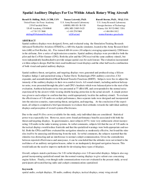 (PDF) Spatial auditory displays for use within attack rotary wing aircraft