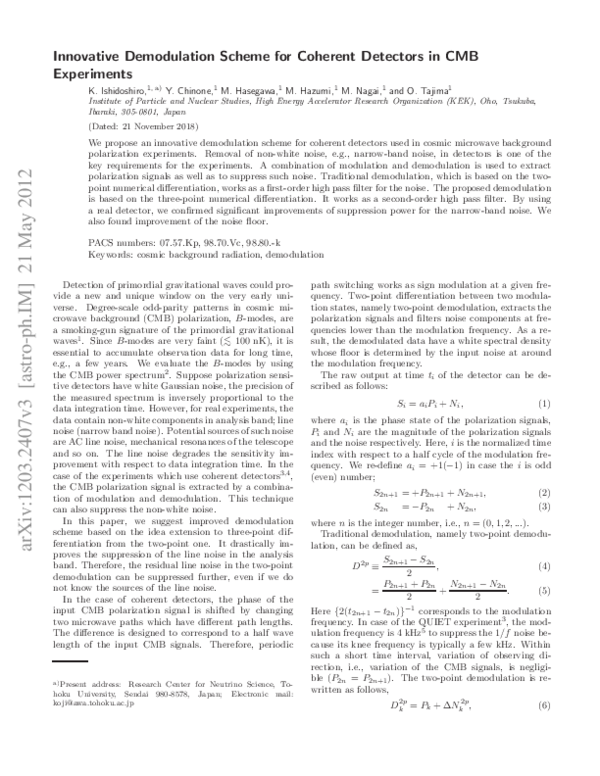 (PDF) Note: innovative demodulation scheme for coherent detectors in cosmic microwave background ...