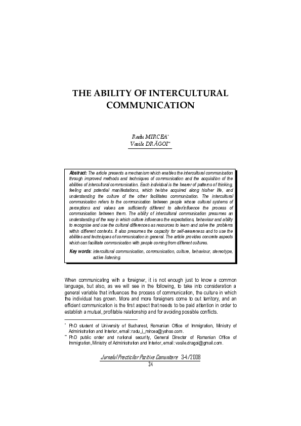 (PDF) The ability of intercultural communication
