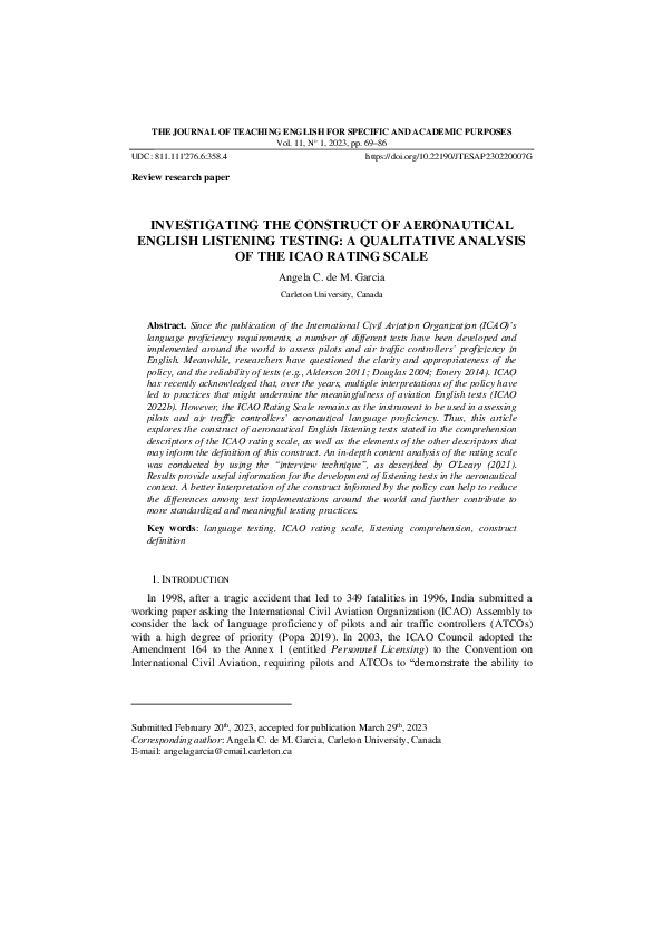 (PDF) Investigating the Construct of Aeronautical English Listening ...