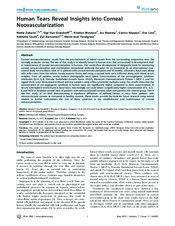 (PDF) Human Tears Reveal Insights into Corneal Neovascularization