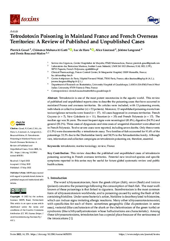 (PDF) Tetrodotoxin Poisoning in Mainland France and French Overseas ...