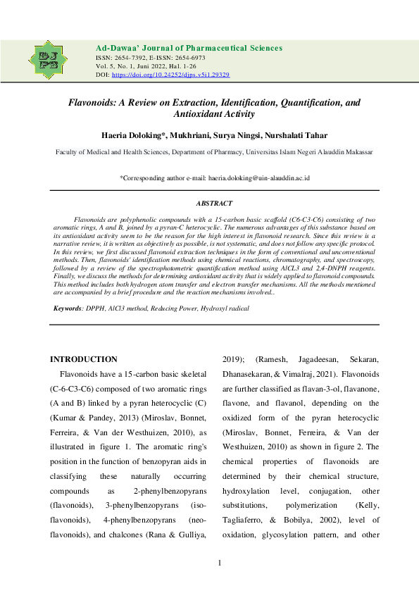 Pdf Flavonoids A Review On Extraction Identification