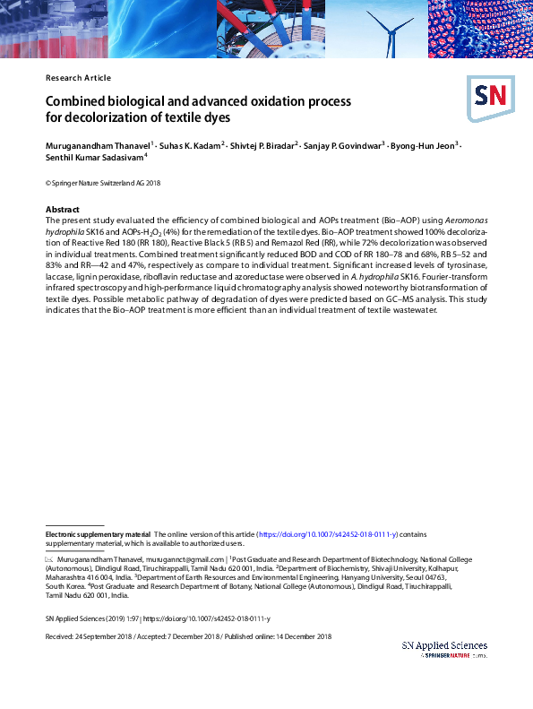 (PDF) Combined biological and advanced oxidation process for ...