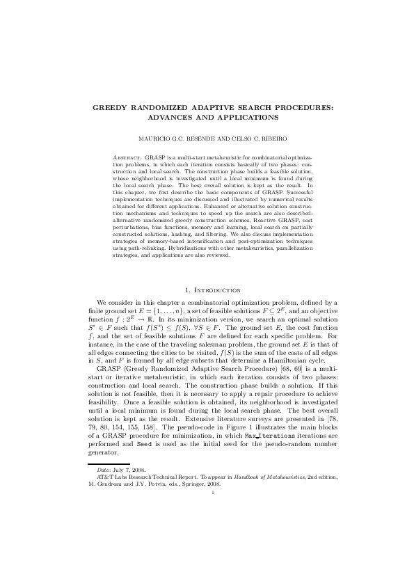 (PDF) Greedy Randomized Adaptive Search Procedures