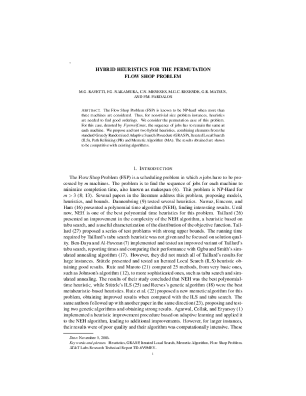 Pdf Parallel Hybrid Heuristics For The Permutation Flow Shop Problem