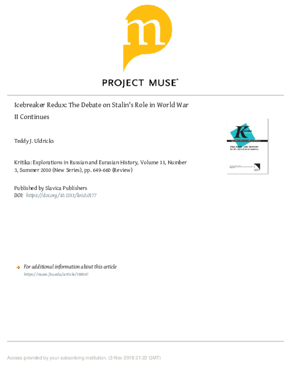 (PDF) Icebreaker Redux: The Debate on Stalin's Role in World War II ...