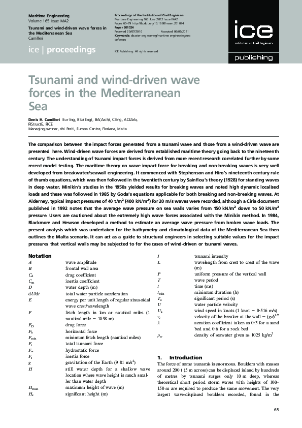 (PDF) Tsunami and wind-driven wave forces in the Mediterranean Sea