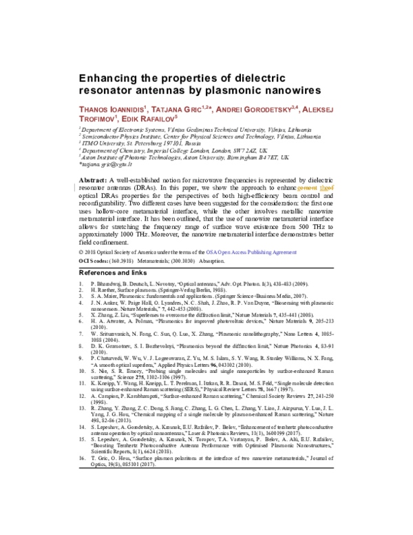 (DOC) Tunable Plasmonic Properties and Absorption Enhancement in ...