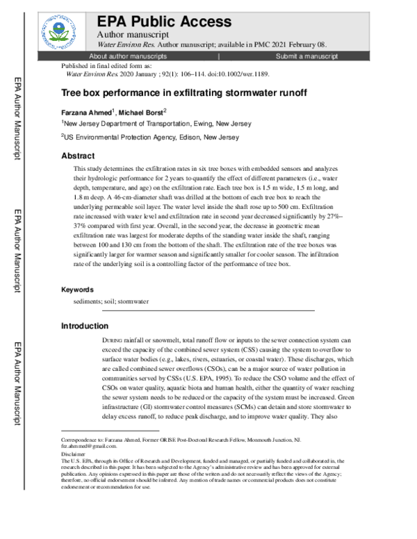 (PDF) Tree box performance in exfiltrating stormwater runoff