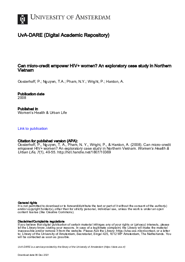 (PDF) Can micro-credit empower HIV+ women? An exploratory case study in ...