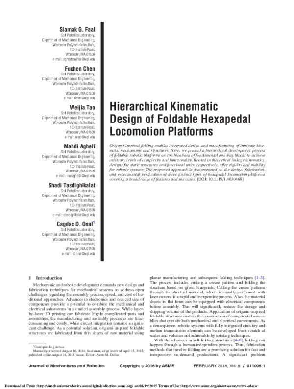 (PDF) Hierarchical Kinematic Design of Foldable Hexapedal Locomotion ...