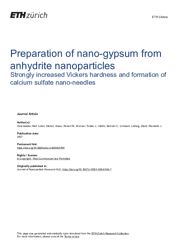 (PDF) Preparation of nano-gypsum from anhydrite nanoparticles: Strongly ...
