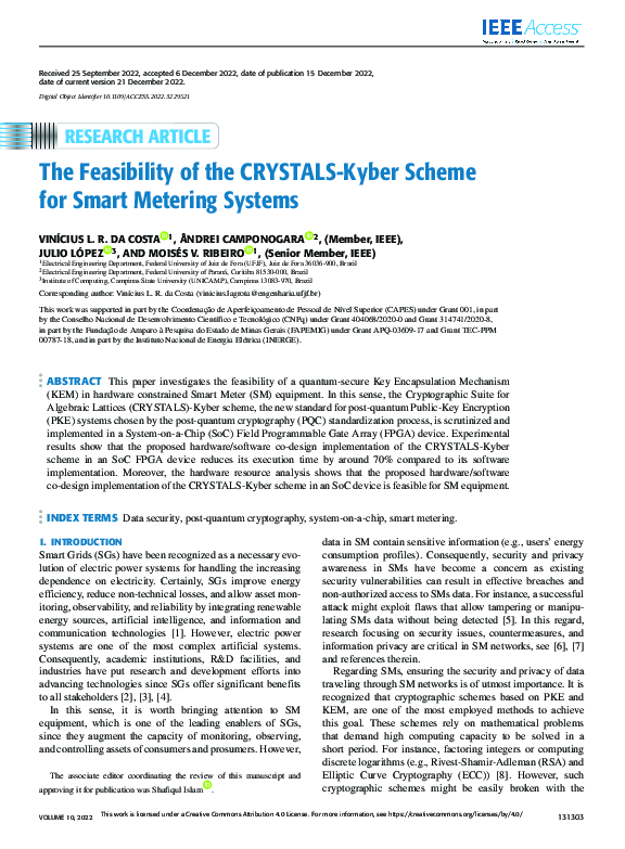 (PDF) The Feasibility of the CRYSTALS-Kyber Scheme for Smart Metering ...