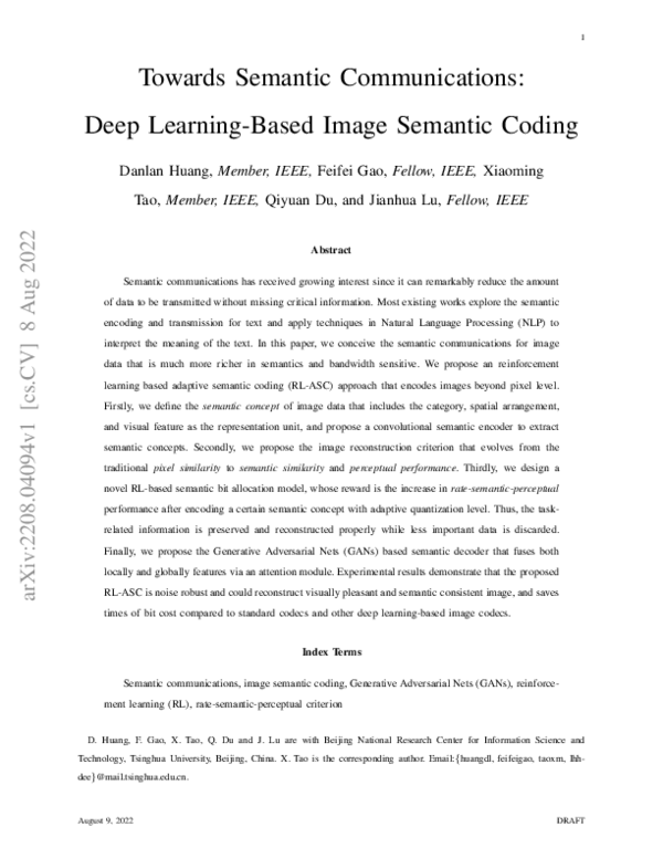 (PDF) Towards Semantic Communications: Deep Learning-Based Image Semantic Coding