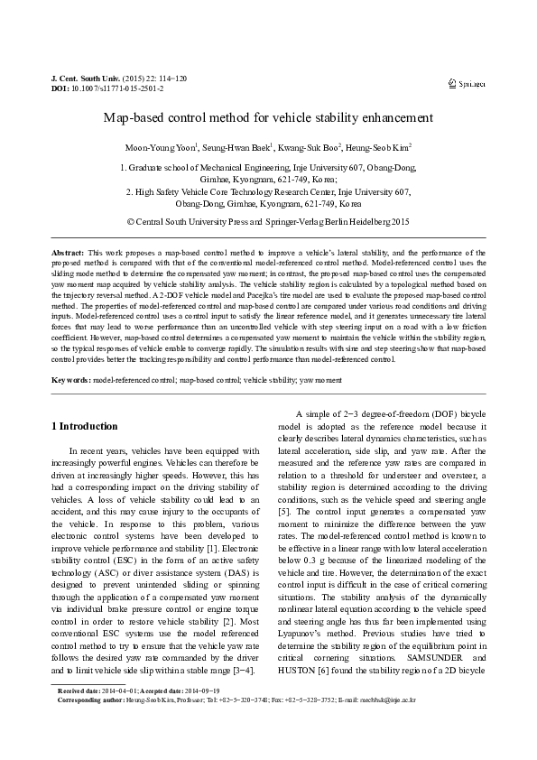 (PDF) Comparison of model reference and map based control method for vehicle stability enhancement