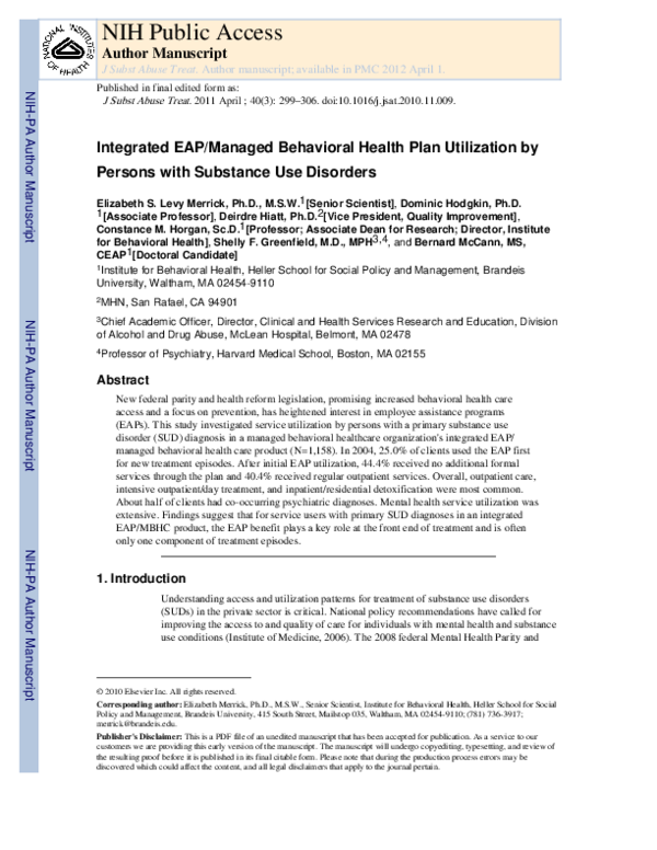 (PDF) Integrated employee assistance program/managed behavioral health ...
