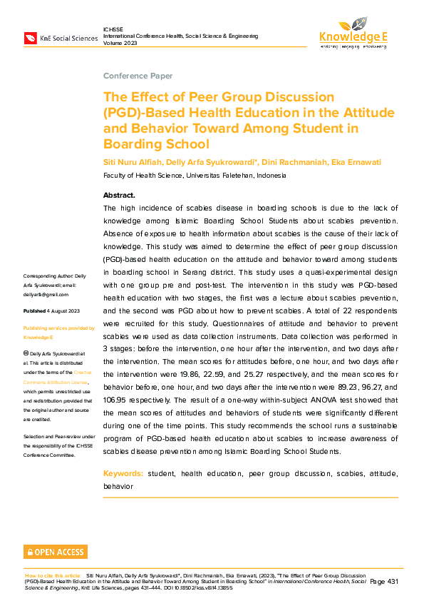 (PDF) The Effect of Peer Group Discussion (PGD)-Based Health Education ...