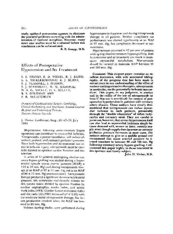 (PDF) Effects of Postoperative Hypotension and Its Treatment | Hugh ...