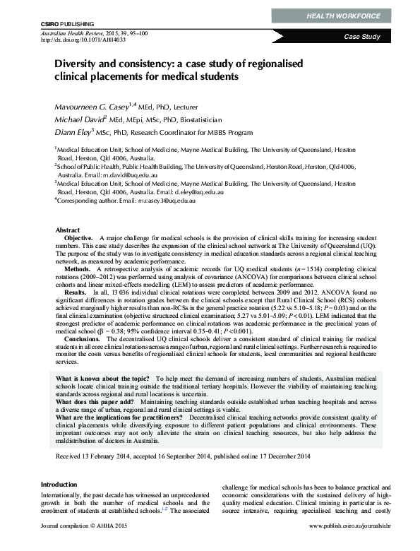 (PDF) Diversity and consistency: a case study of regionalised clinical ...