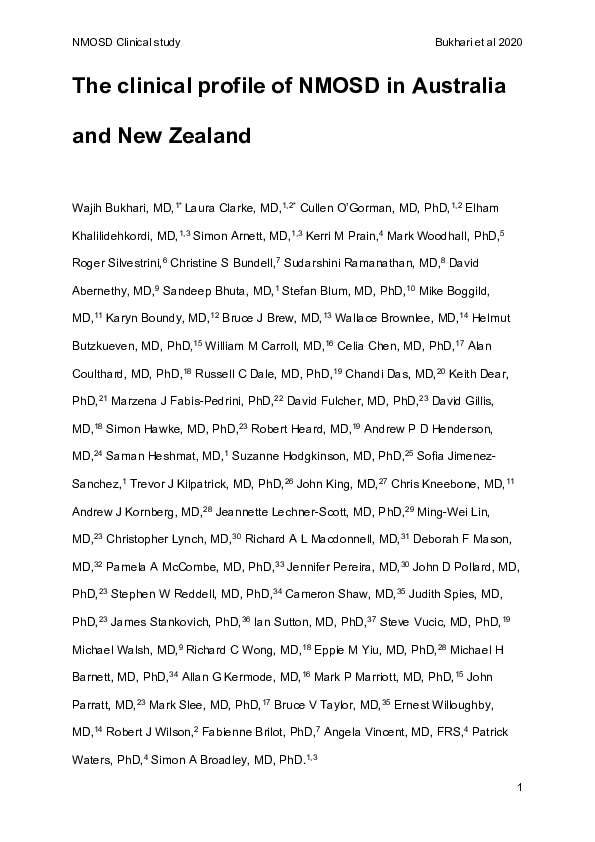 (PDF) The clinical profile of NMOSD in Australia and New Zealand