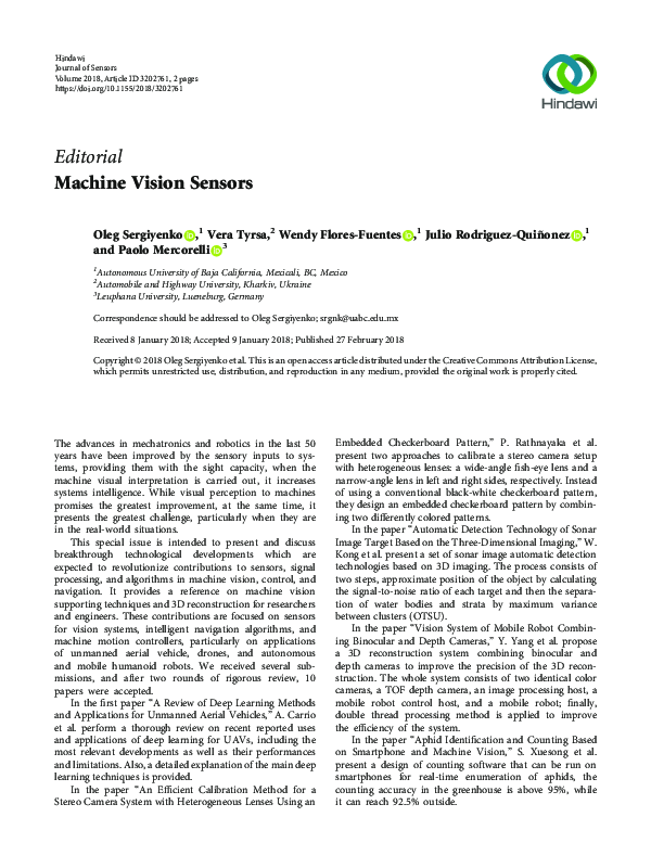 (PDF) Machine Vision Sensors