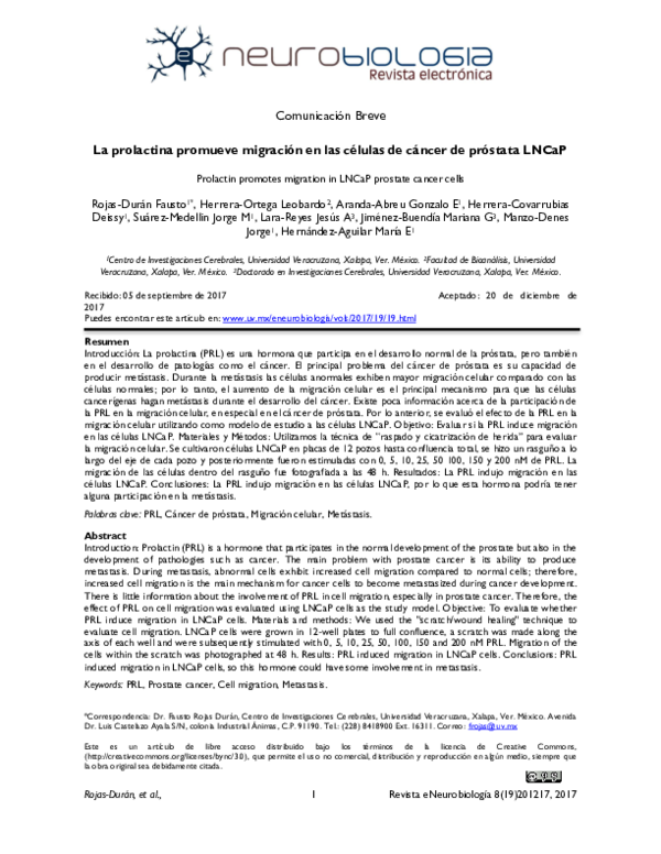 (PDF) La prolactina promueve migración en las células de cáncer de próstata LNCaP