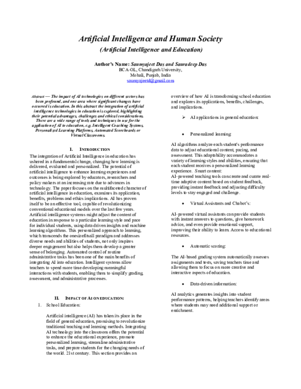 Pdf Artificial Intelligence And Human Society Artificial Intelligence And Education
