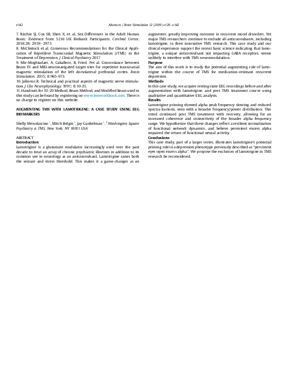 (PDF) Augmenting TMS with Lamotrigine: A Case Study Using EEG Biomarkers