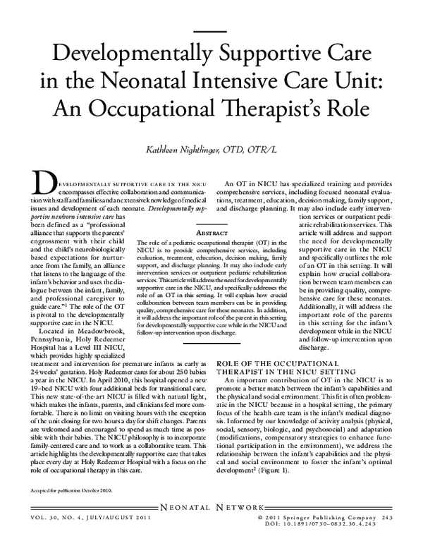 (PDF) Developmentally Supportive Care in the Neonatal Intensive Care ...