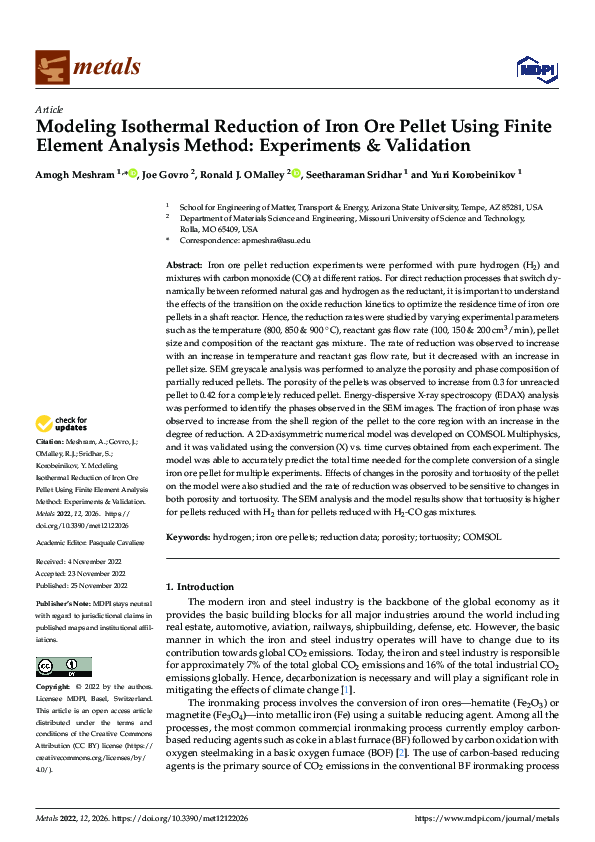 (PDF) Modeling Isothermal Reduction of Iron Ore Pellet Using Finite Element Analysis Method ...