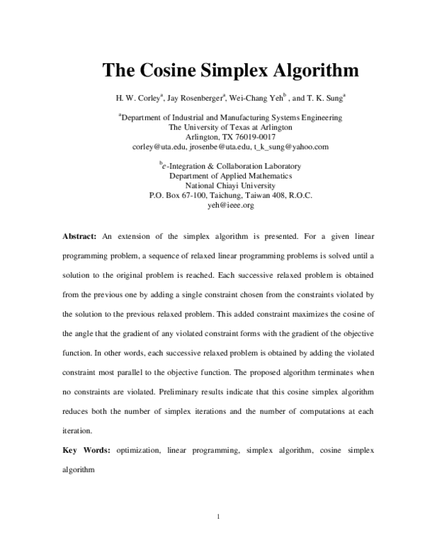 (PDF) The cosine simplex algorithm