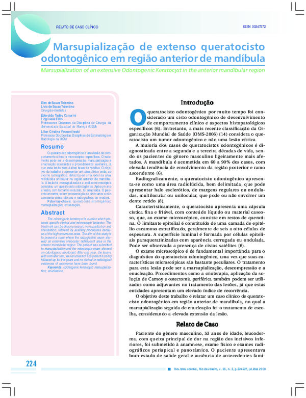 (PDF) Marsupialização de extenso queratocisto odontogênico em região ...