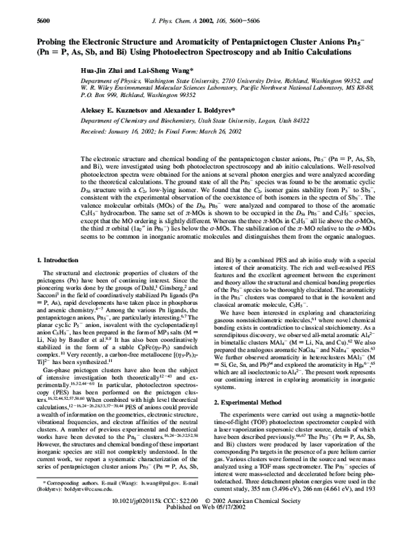 Pdf Probing The Electronic Structure And Aromaticity Of Pentapnictogen Cluster Anions Pn 5