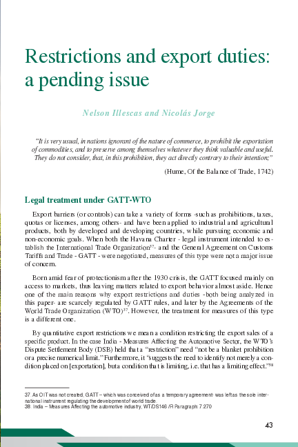 (PDF) Restrictions and export duties: A pending issue