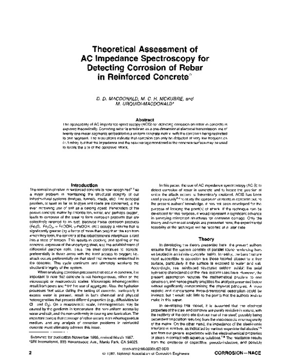 (PDF) Theoretical Assessment of AC Impedance Spectroscopy for Detecting Corrosion of Rebar in ...