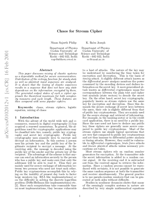 Pdf Chaos For Stream Cipher