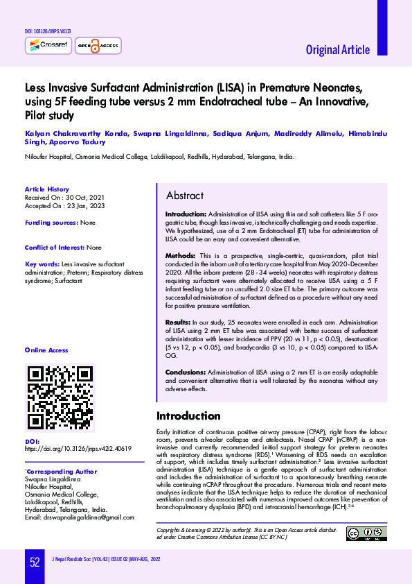 (PDF) Less Invasive Surfactant Administration (LISA) in Premature ...