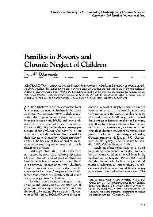 (PDF) Families in Poverty and Chronic Neglect of Children