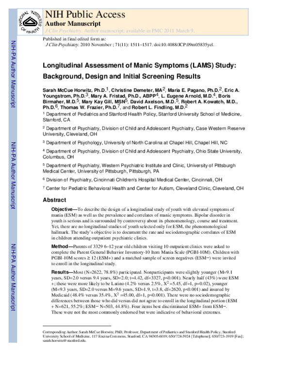 (PDF) Longitudinal Assessment of Manic Symptoms (LAMS) Study