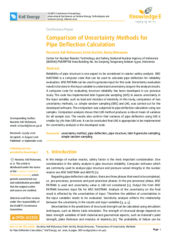 (PDF) Comparison Of Uncertainty Methods For Pipe Deflection Calculation