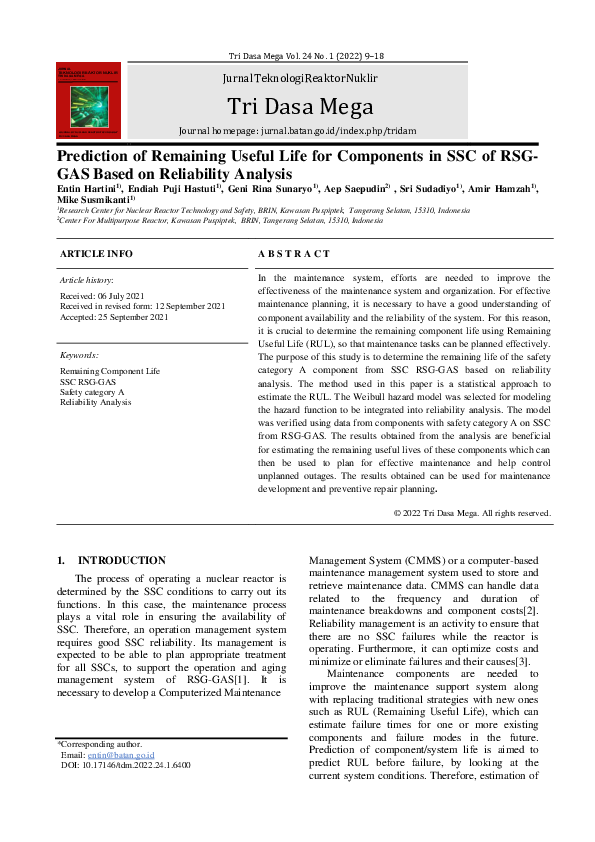 (PDF) Prediction of Remaining Useful Life for Components in SSC of RSG ...