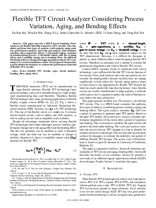 (PDF) Flexible TFT Circuit Analyzer Considering Process Variation, Aging, and Bending Effects