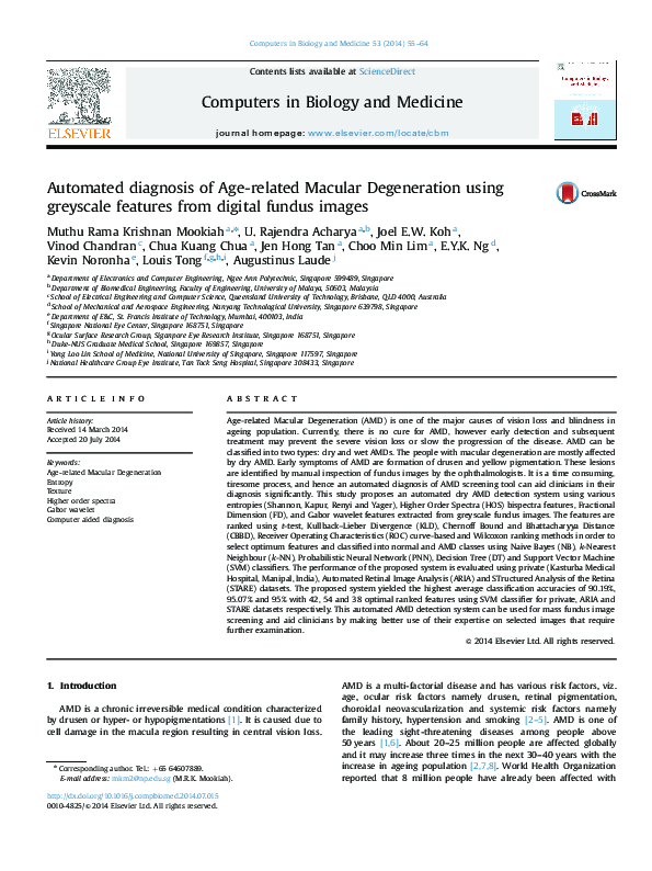 (PDF) Automated diagnosis of age-related macular degeneration using machine learning techniques